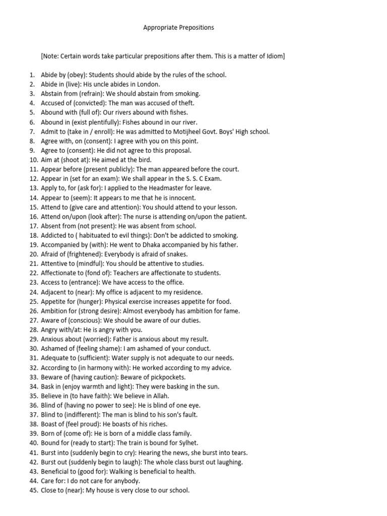 Appropriate Preposition 2 | PDF