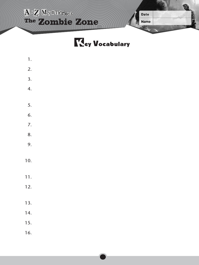 Zombie Zone Vocabulary Guide | PDF