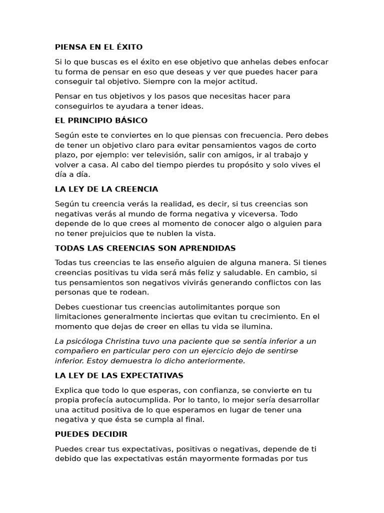 Si lo crees, lo creas: Éxito y Creencias | PDF