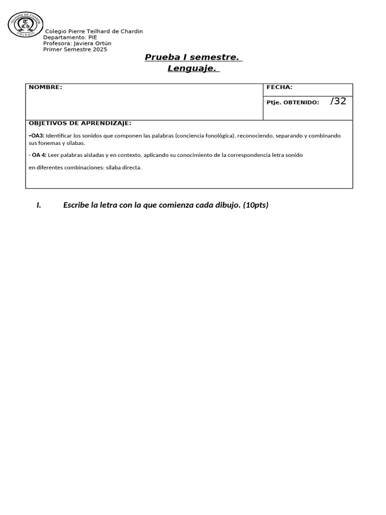 Prueba de Lenguaje: Conciencia Fonológica | PDF