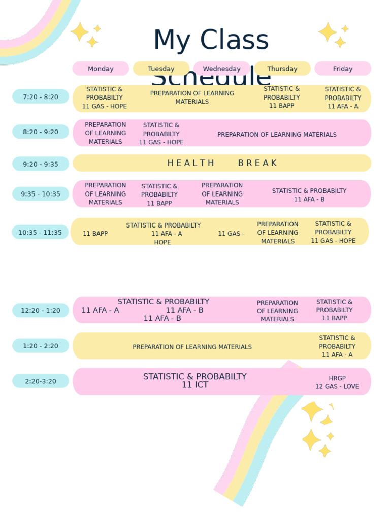 Colorful Cute Class Schedule | PDF