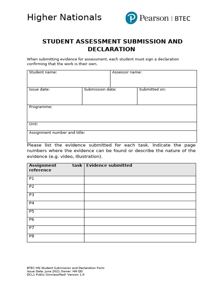 Student Assessment Declaration Form | PDF