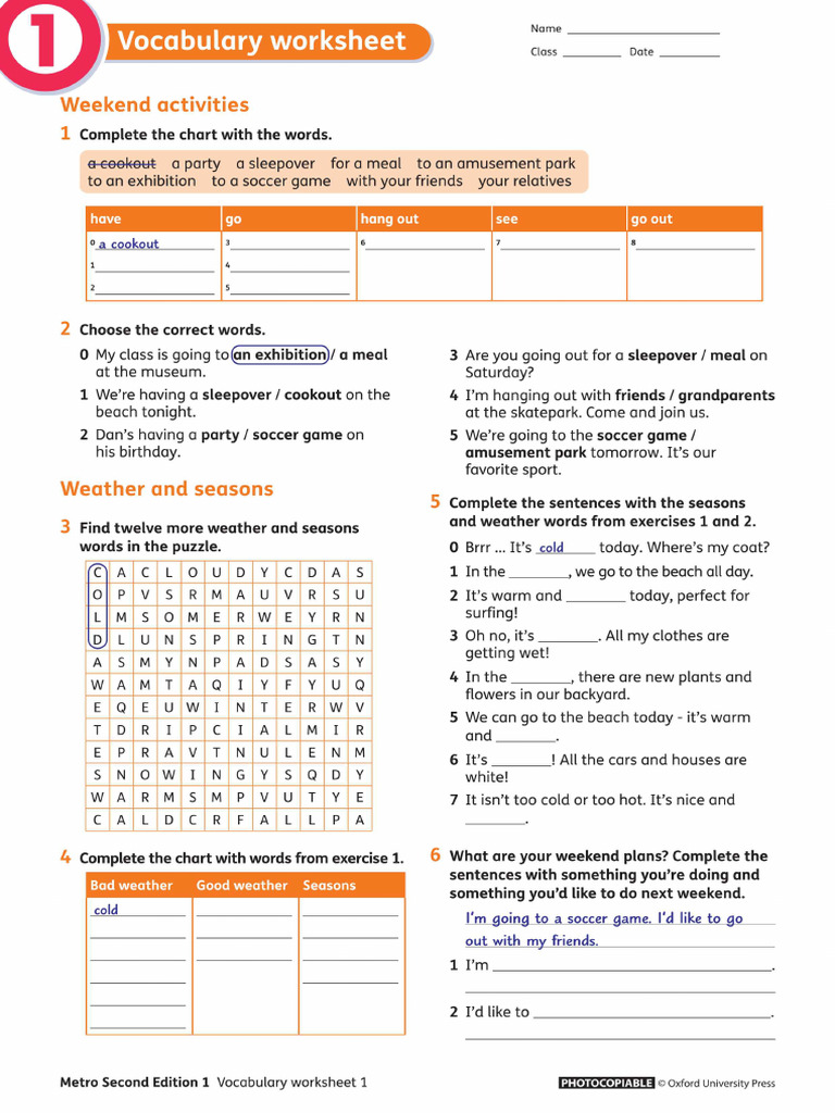 Unit 1 - VOCABULARY - METRO 1 | PDF