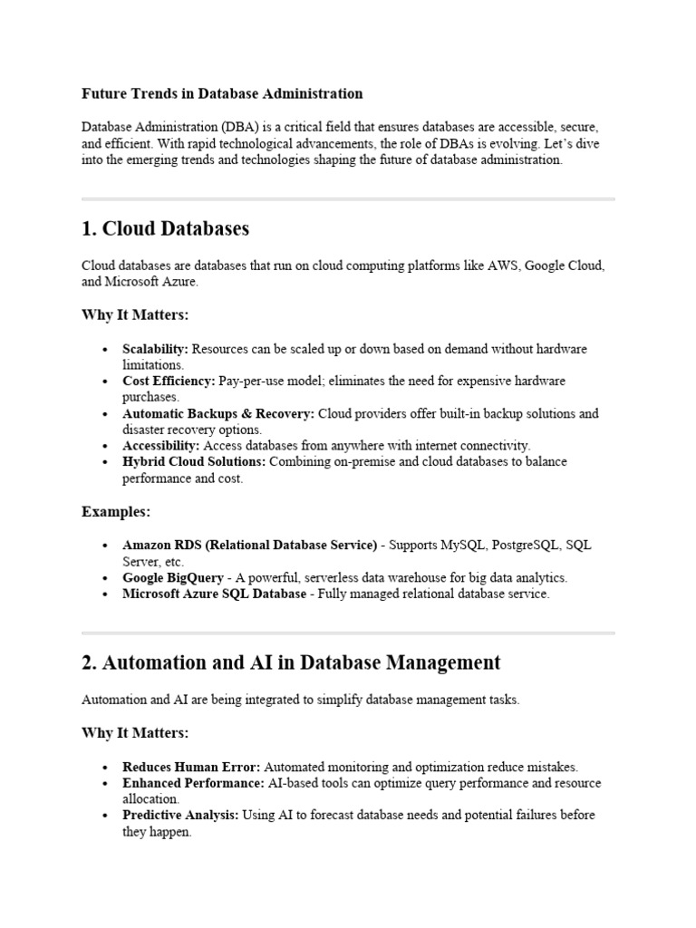 Future Trends in Database Administration | PDF | Databases | Cloud Computing