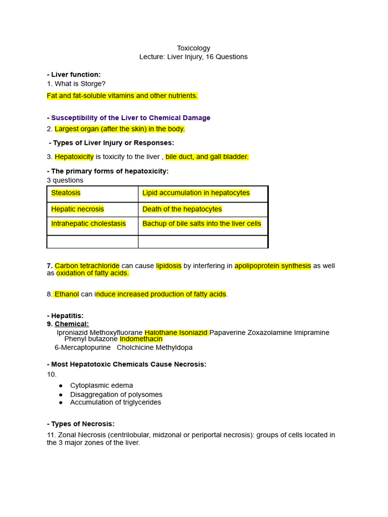 Liver Injury, 16 Questions | PDF