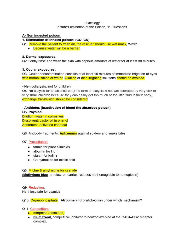 Elimination of The Poison, 11 Questions | PDF