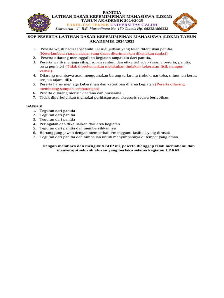 Sop Peserta LDKM | PDF