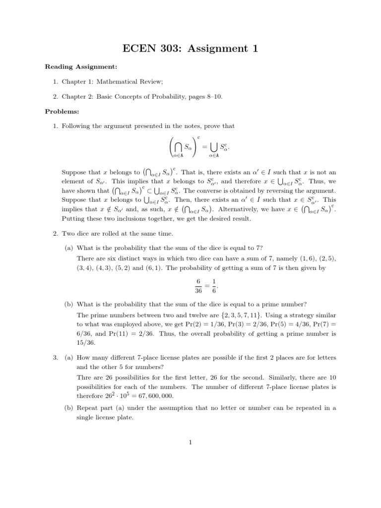 Ecen 303 Assignment 1 Pdf Mathematical Concepts Applied Mathematics