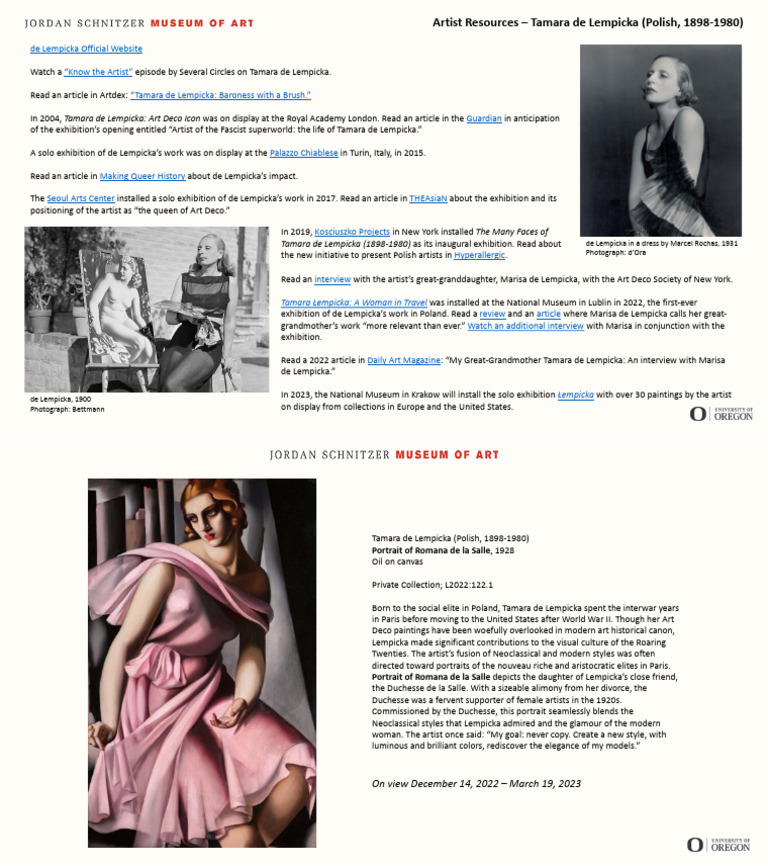 JSMA Research Guide-Tamara de Lempicka | PDF | Art Movements | Style