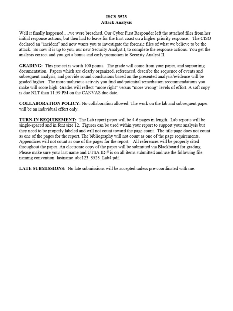 ISCS - 3523 - Lab 4 Attack Analysis | PDF