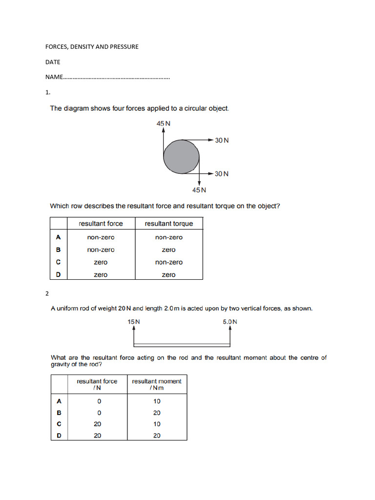 Forces, Density, and Pressure Overview | PDF