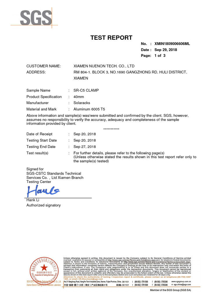 SGS Tesr Report-Seamfix Clamp | PDF | Mechanical Engineering