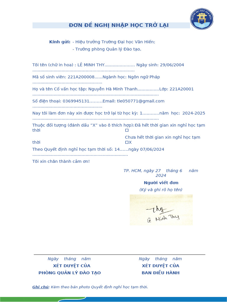 2024 - QLDT - NhapHocLaiSauNghiHocTamThoi | PDF