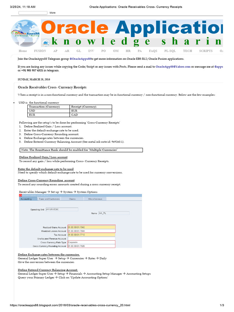 Oracle Receivables Cross - Currency Receipts | PDF | Debits And Credits