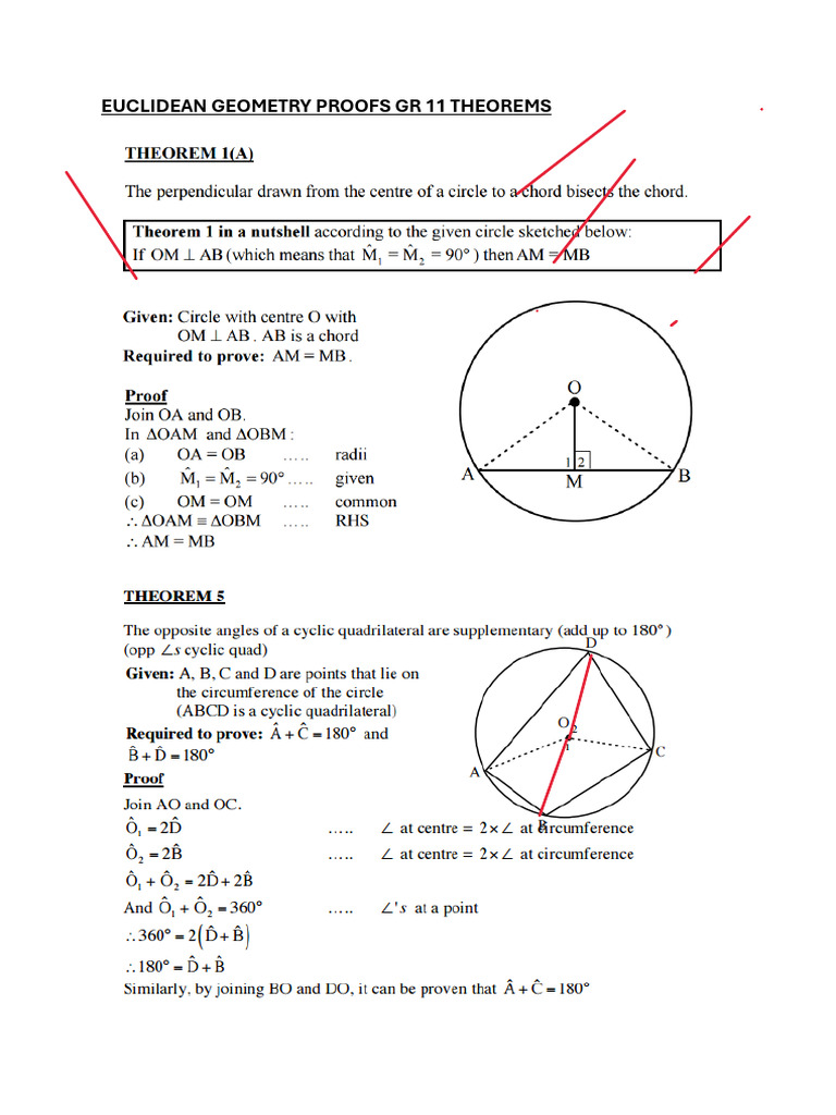 Euclidean Geometry Proofs GR 11 Theorems and Summary | PDF