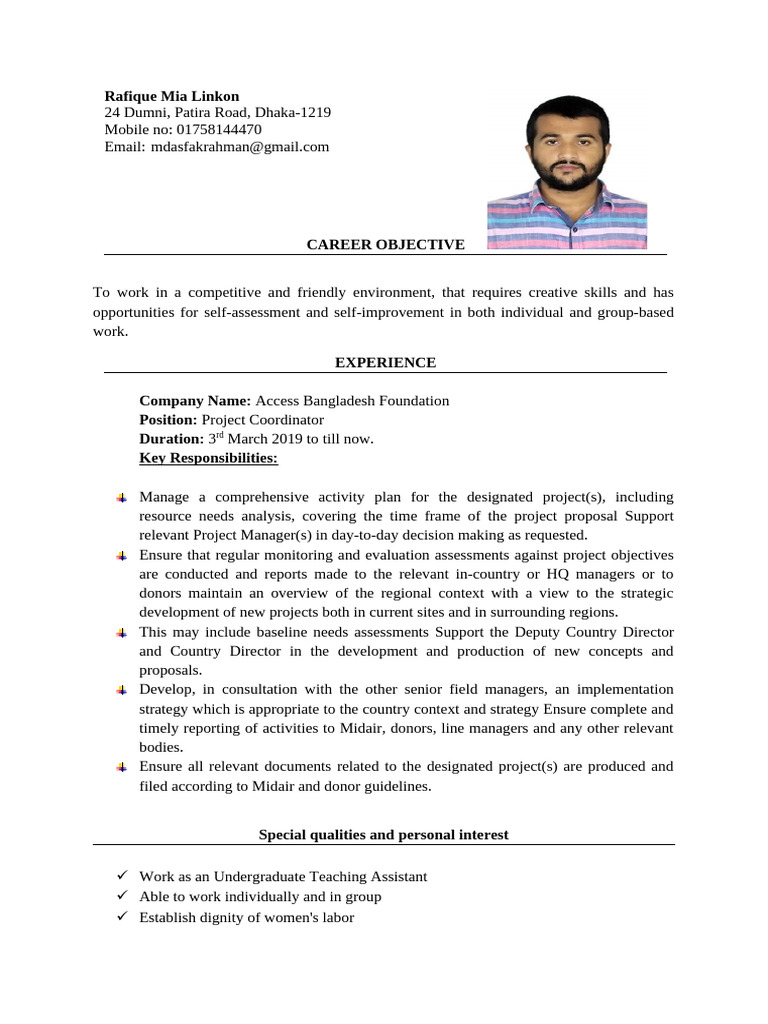 RESUME of Rafique Mia Linkon | PDF