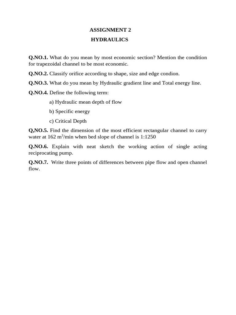Hydraulics 2nd Assignment | PDF