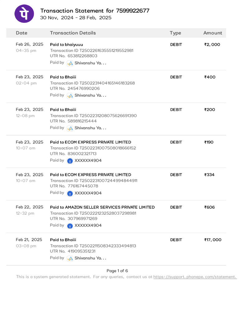 PhonePe Statement Nov2024 Feb2025 | PDF