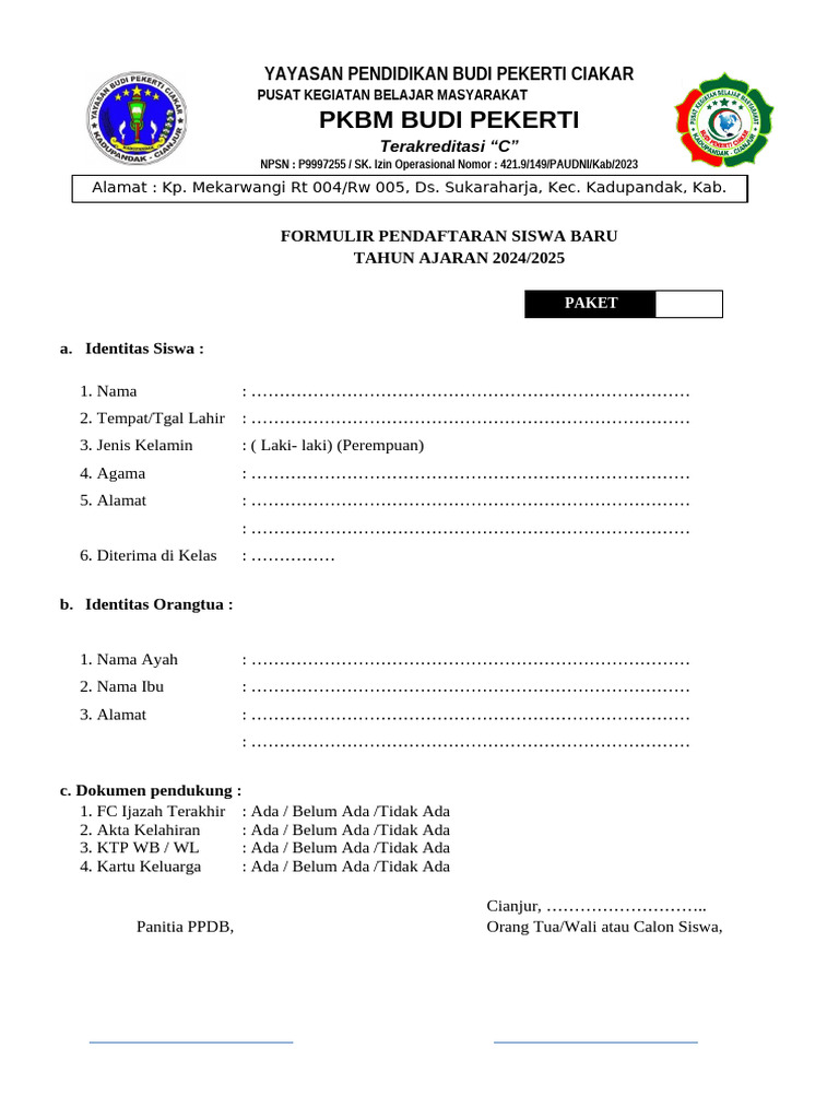 Formulir PPDB PKBM | PDF