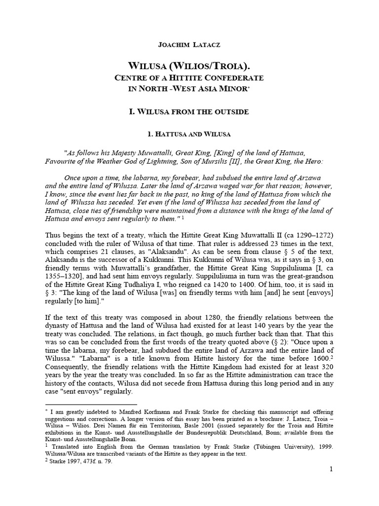 Wilusa Wilios Troia Centre of A Hittite | PDF | Troy | Hittites