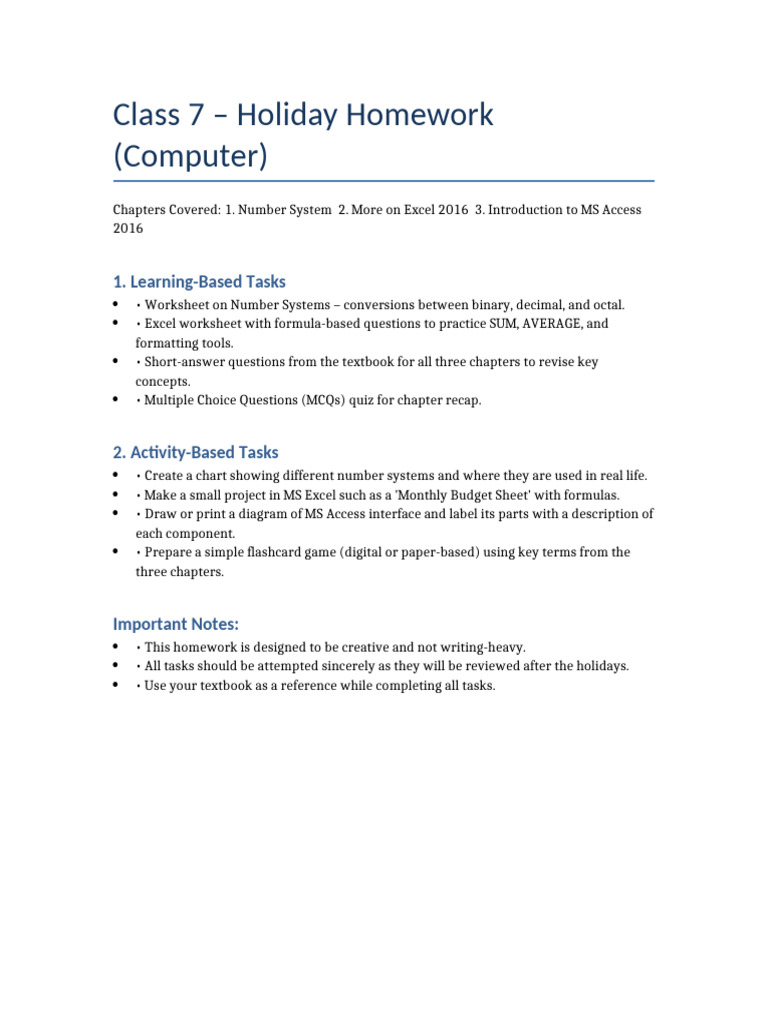 Class 7 Computer Holiday Homework Final | PDF