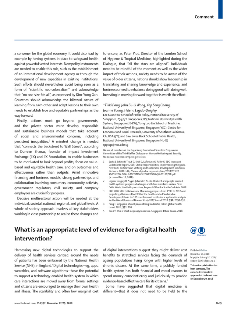 Paper 1. Greaves Et Al. 2018 What Is An Appropriate Level of Evidence ...