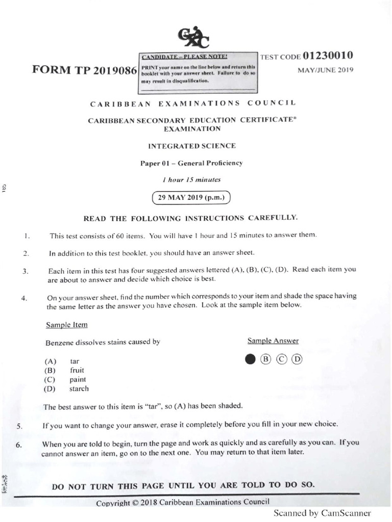 CSEC Integrated Science June 2019 Paper 1 | PDF