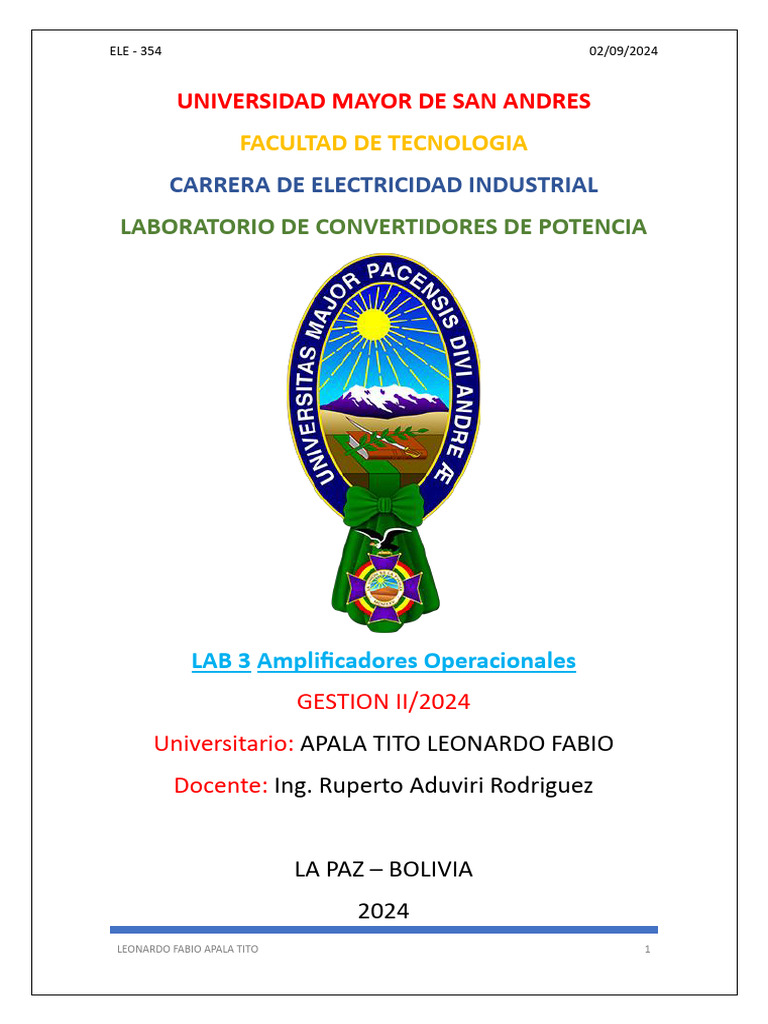 Labo3 Conv. Leonardo Apala | PDF | Amplificador operacional | Amplificador