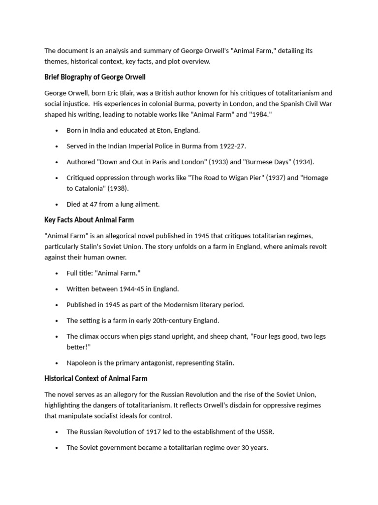 Analysis of Orwell's Animal Farm | PDF | George Orwell