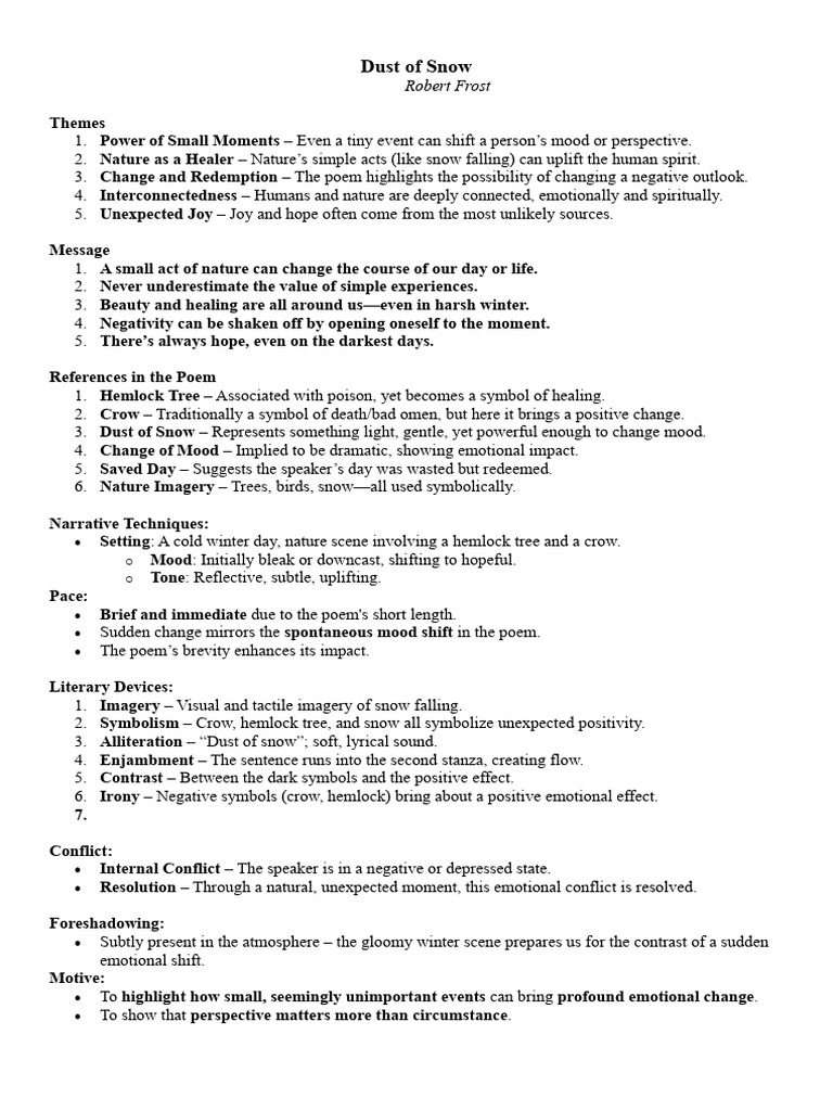 Dust of Snow - Robert Frost-Notes | PDF