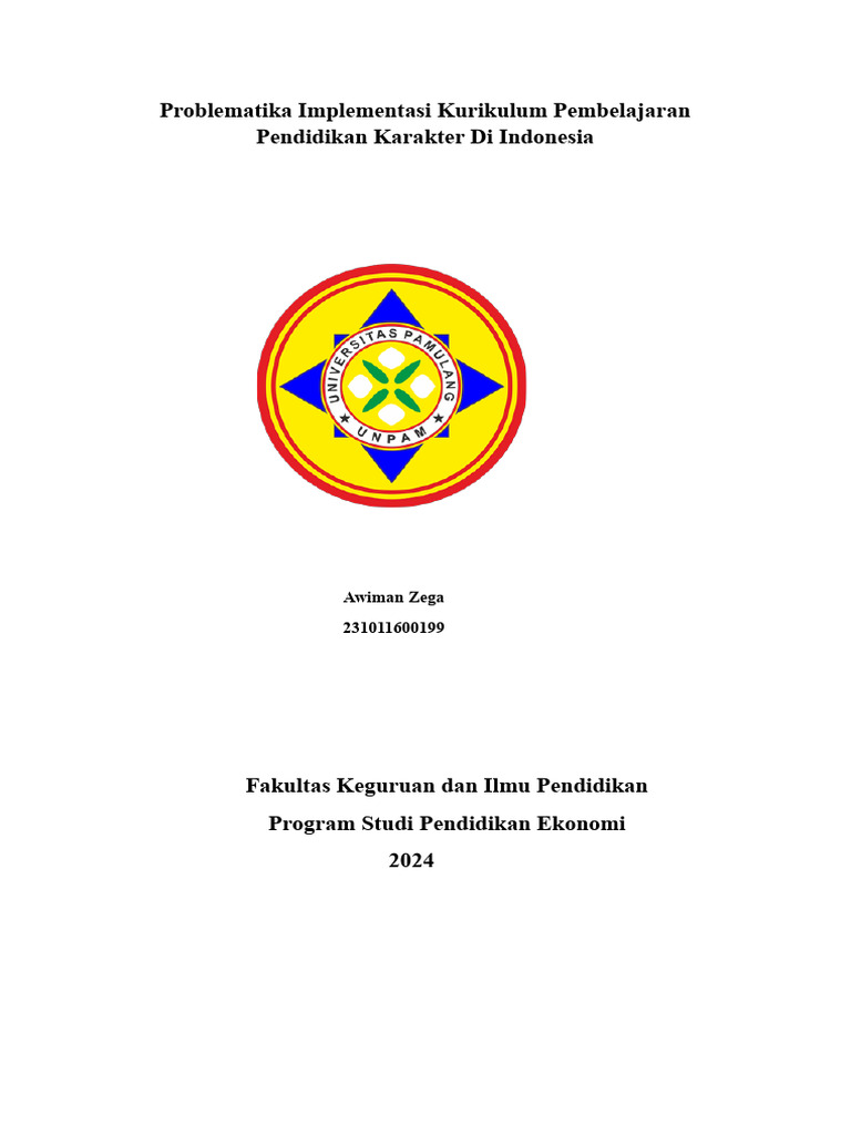 Problematika Implementasi Kurikulum Pembelajaran Pendidikan Karakter Di Indonesia | PDF