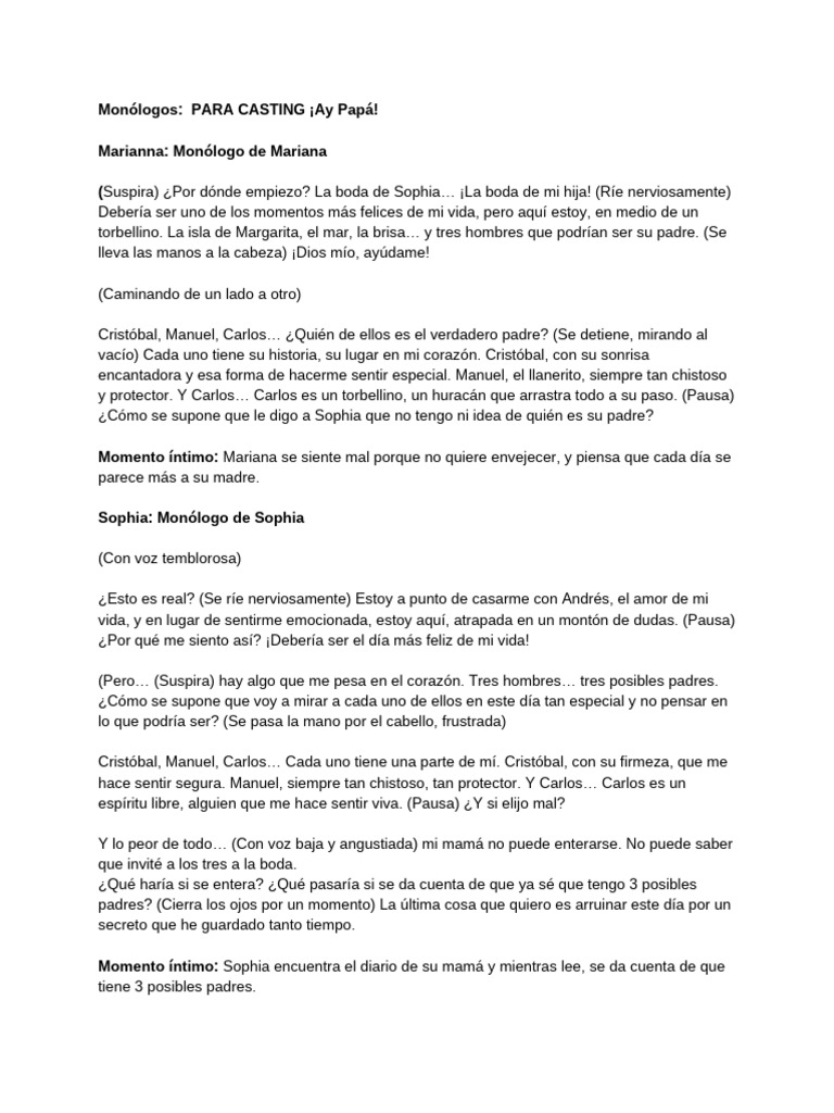 Monólogos para Casting: Boda en Margarita | PDF