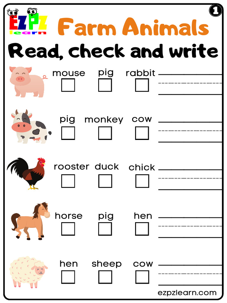 1 Farm Animals Read Check and Write | PDF