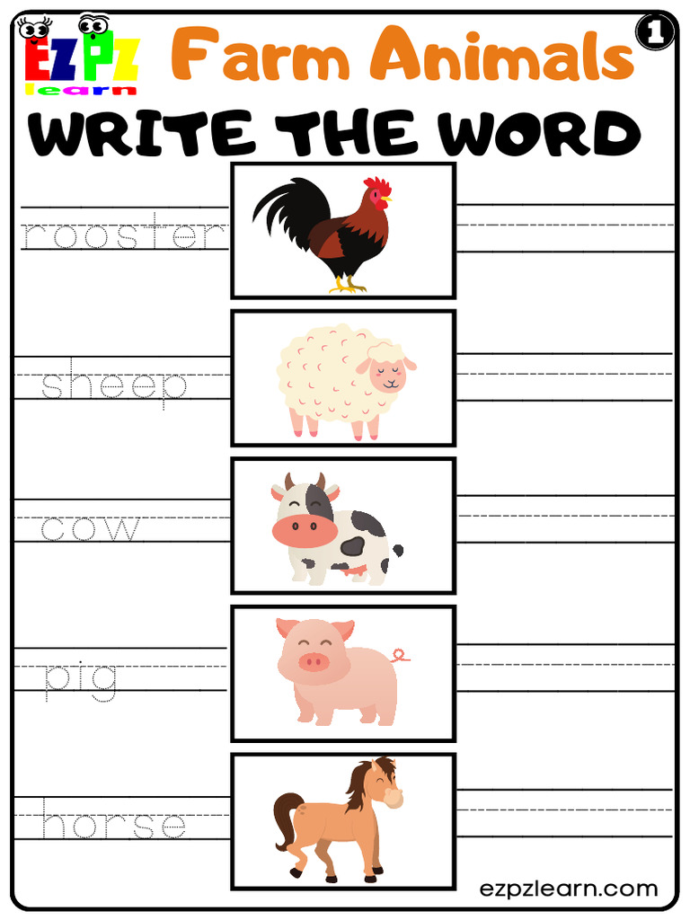 1 Farm Animals Write the Word | PDF