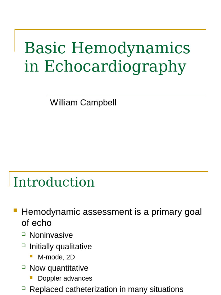 Hemodynamics in Echocardiography | PDF | Hemodynamics | Cardiovascular System