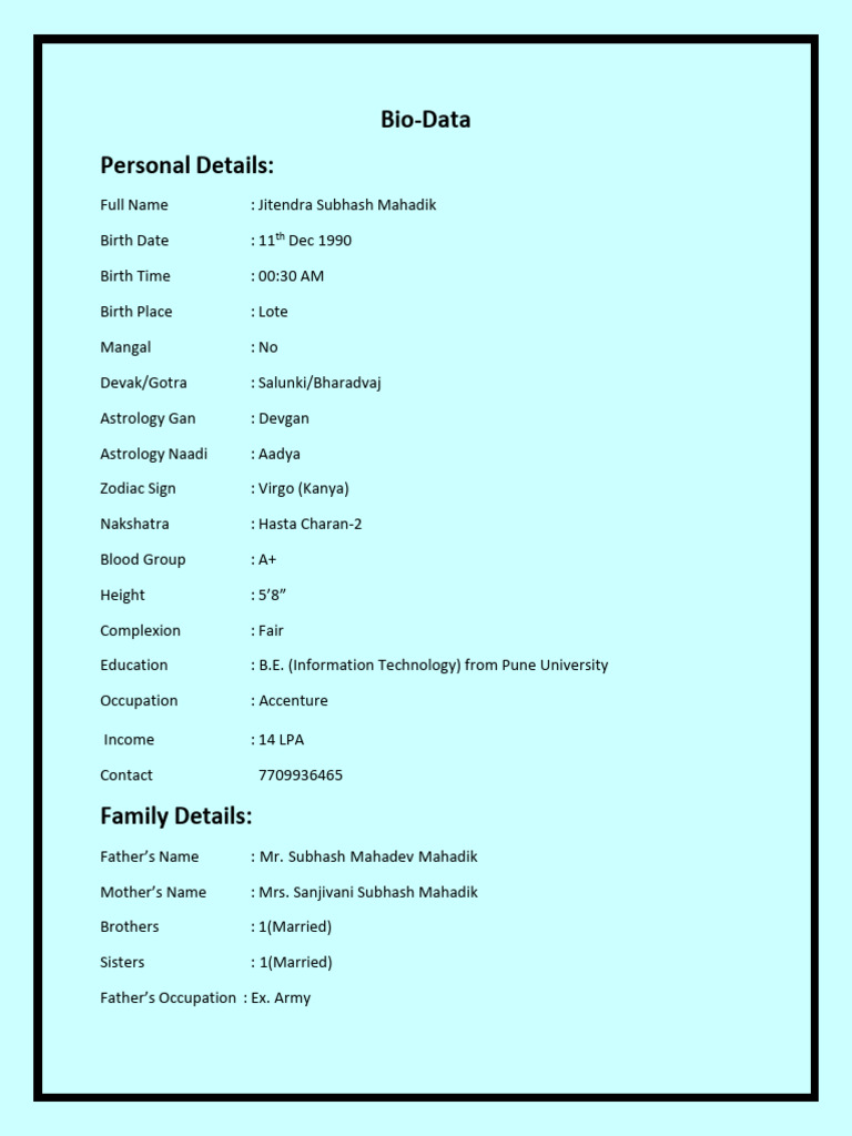 Jitendra Mahadik-BioData | PDF