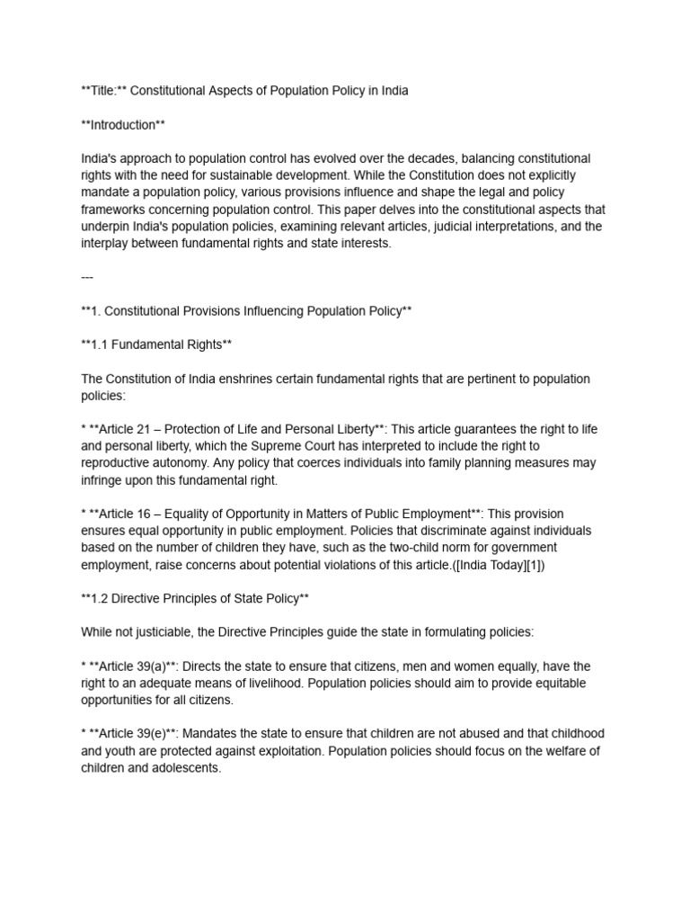 Constitutional Aspect of Population Planning | PDF | Human Rights ...