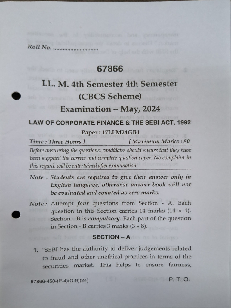 Law of Corporate Finance PYQ LLM 4th Sem | PDF | Mergers And ...