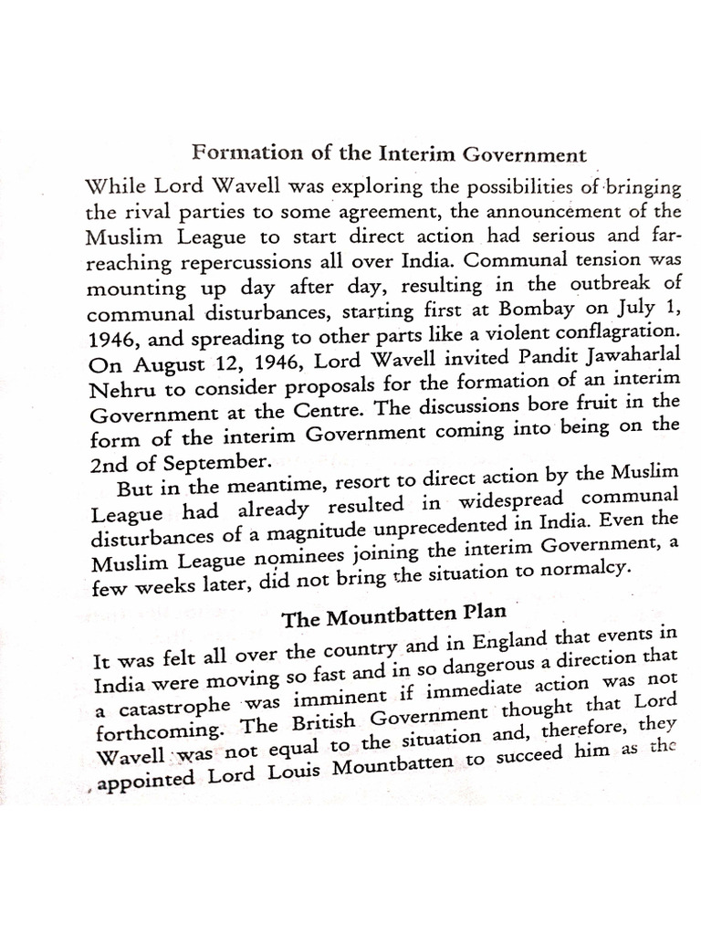 Formation of Interim Govt and Mountbatten Plan | PDF