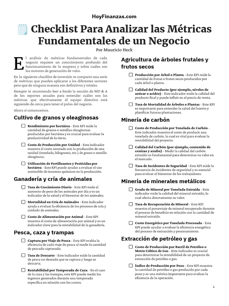 ? Checklist para Analizar Las Métricas Fundame | PDF | Indicador de rendimiento | La ...