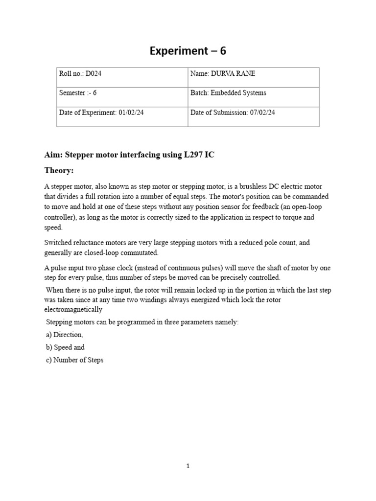 Stepper Motor Interfacing with L297 IC | PDF | Electric Motor ...