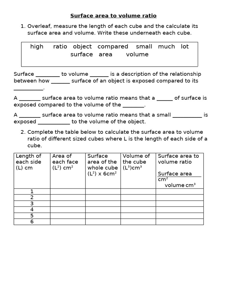 Year 10 Surface Area To Volume Ration - COVER | PDF