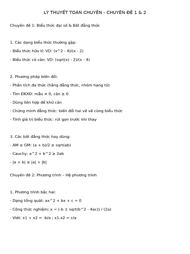 Ly Thuyet Toan Chuyen de 1 2 | PDF