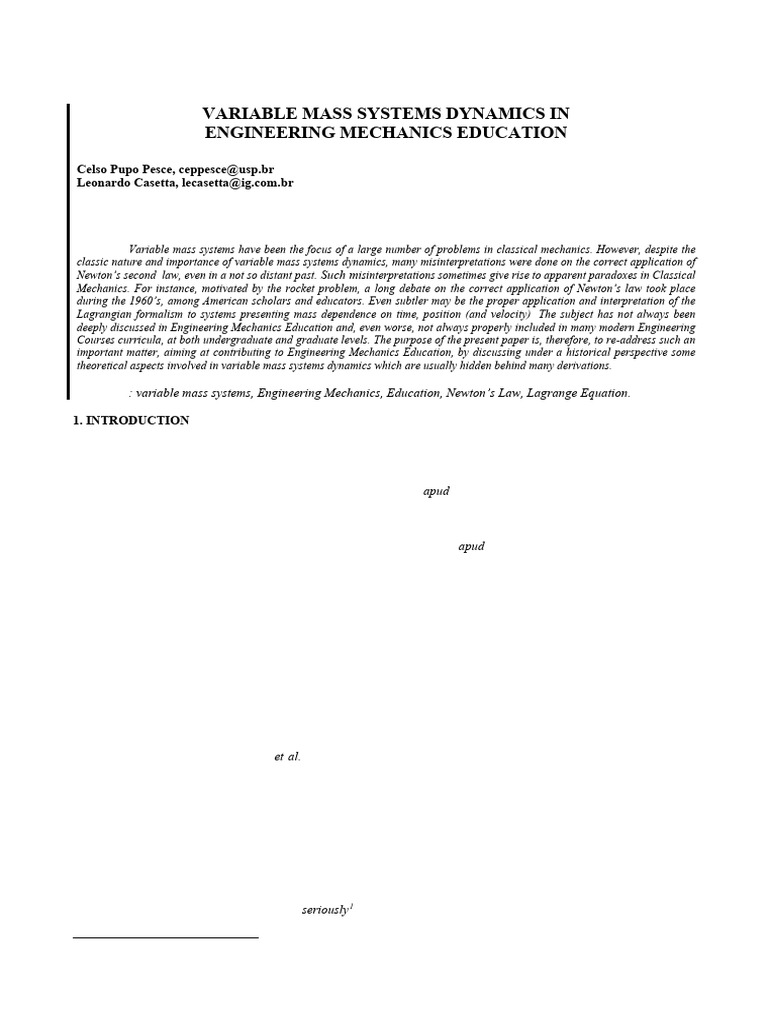Variable_mass_systems_dynamics | PDF | Newton's Laws Of Motion | Classical Mechanics