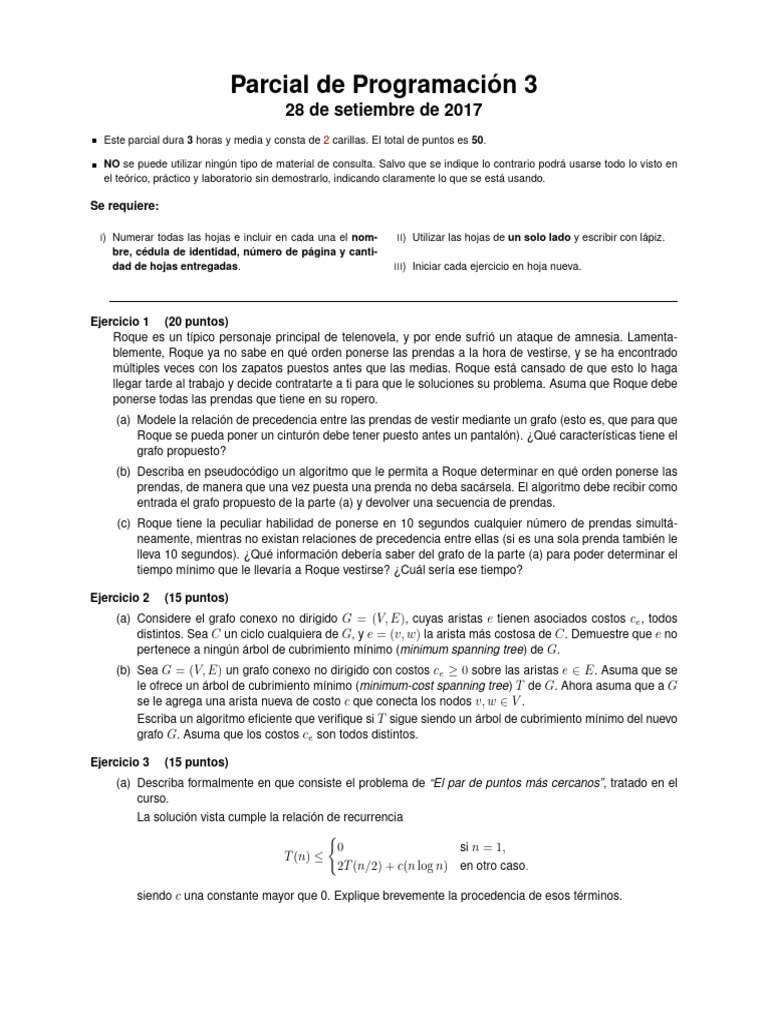 Parcial de Programación 3 | PDF | Teoría de grafos | Algoritmos