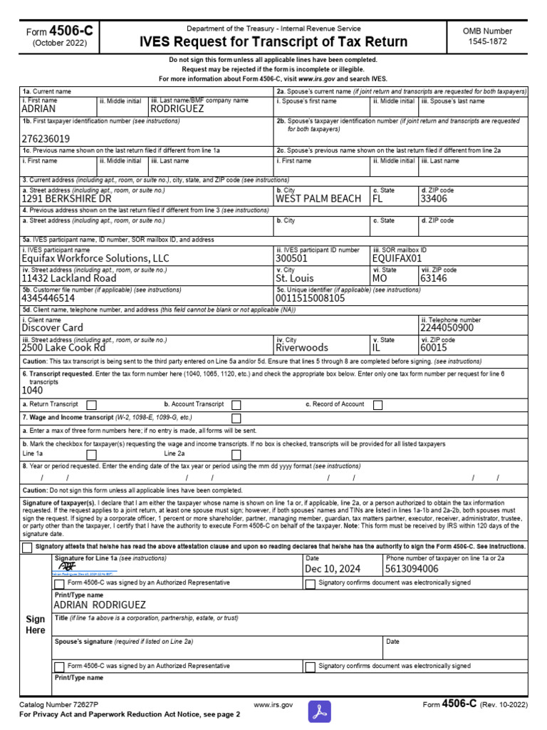 Discover IRS Consent Form 4506-C - Encrypted | PDF | Internal Revenue ...