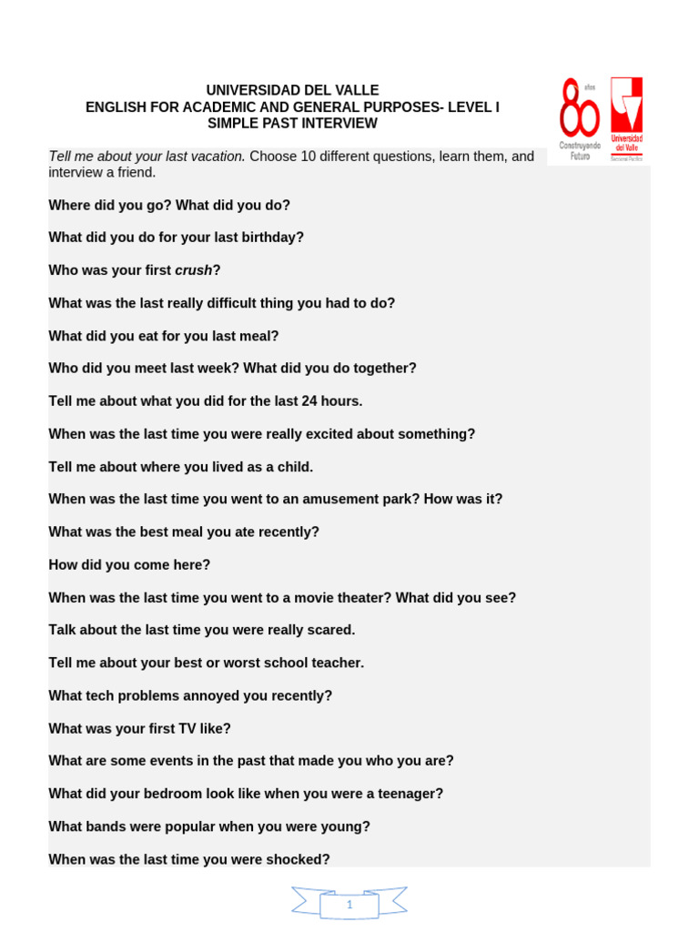 Simple Past Interview | PDF