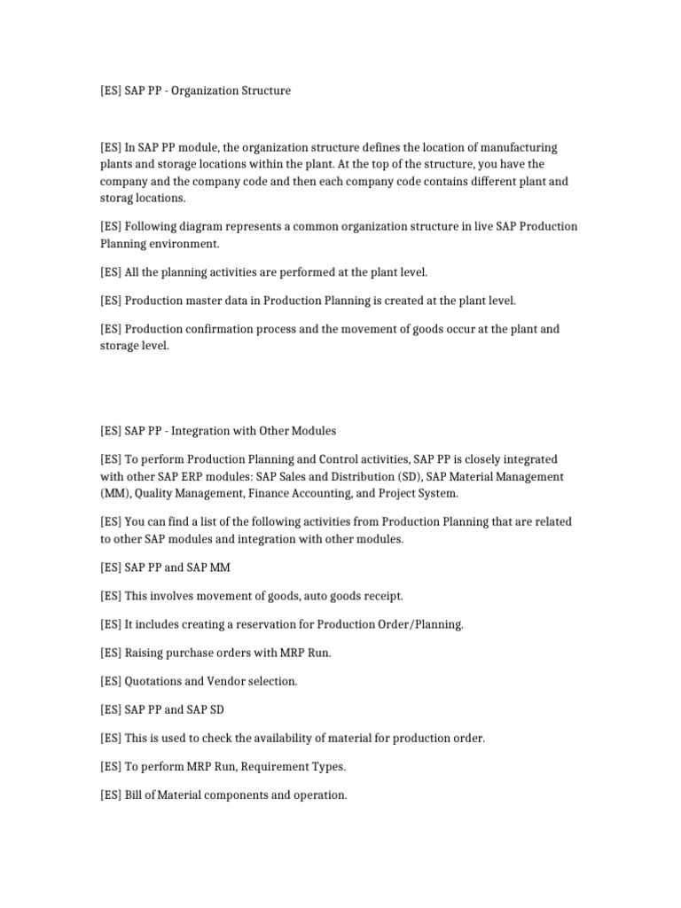 SAP PP Organization Structure Overview | PDF