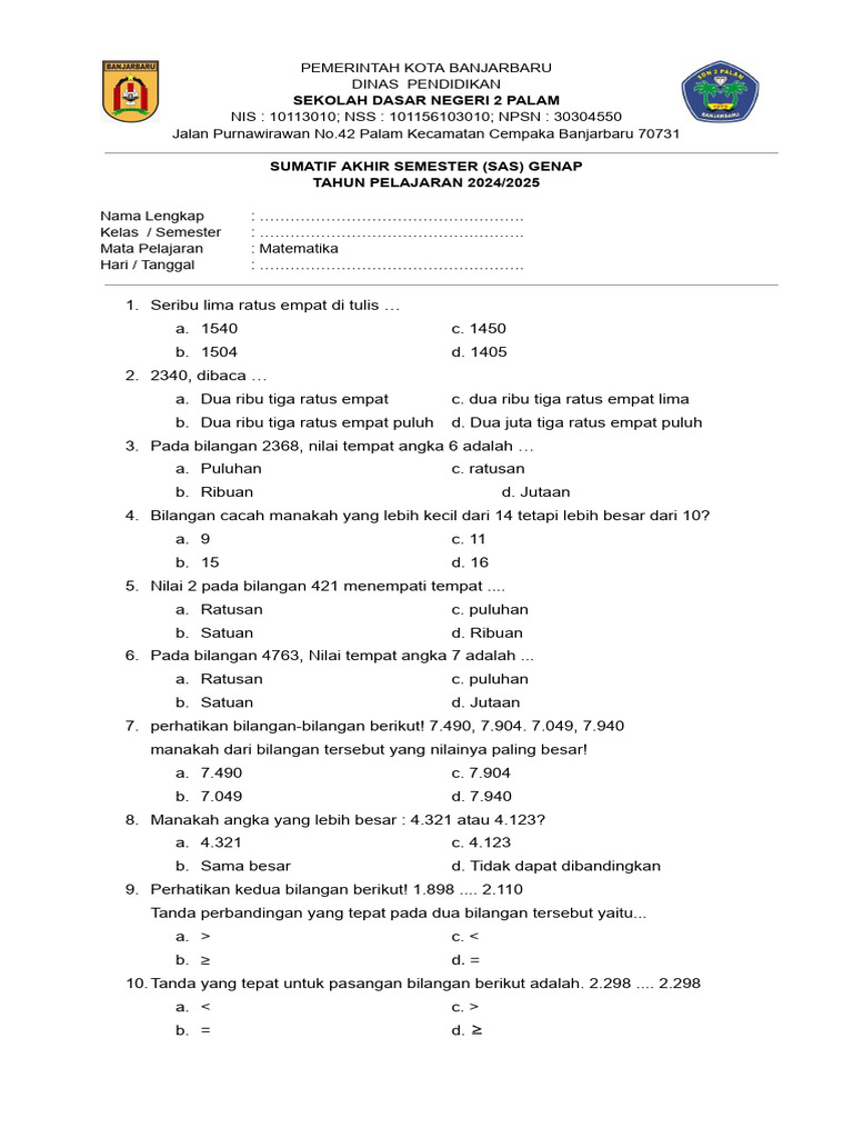 Sumatif MTK Genap | PDF