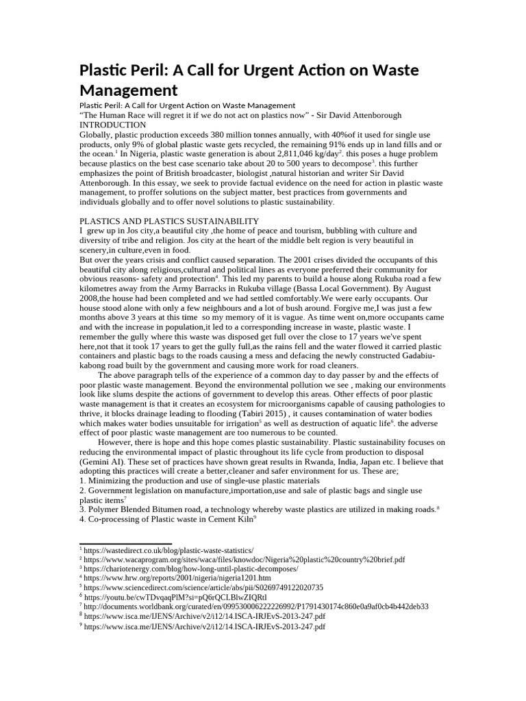 Plastic Peril A Call For Urgent Action On Waste Management | PDF ...